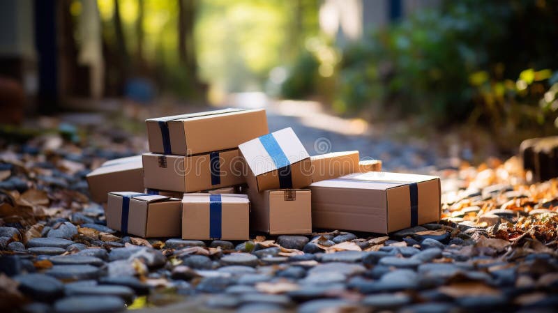 Cardboard Boxes with Delivery. Boxes on the Street on the Outside Stock ...