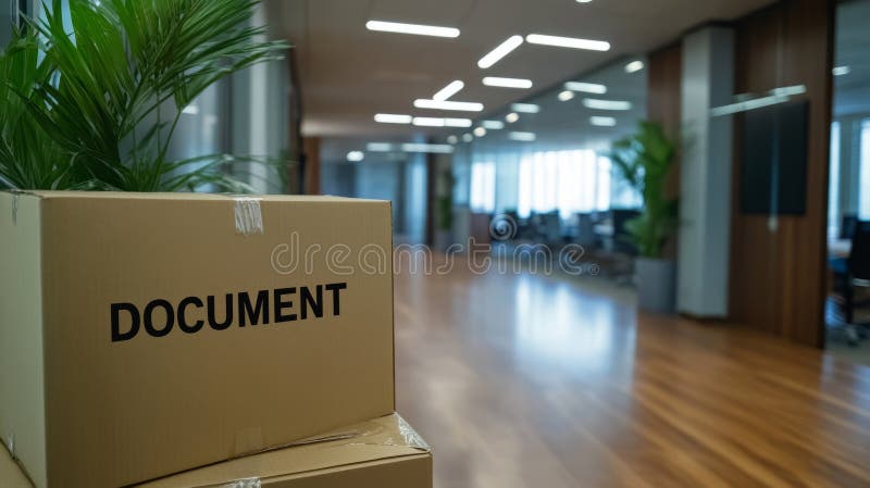Cardboard Boxes with Documents in a Modern Office. Moving Relocation ...