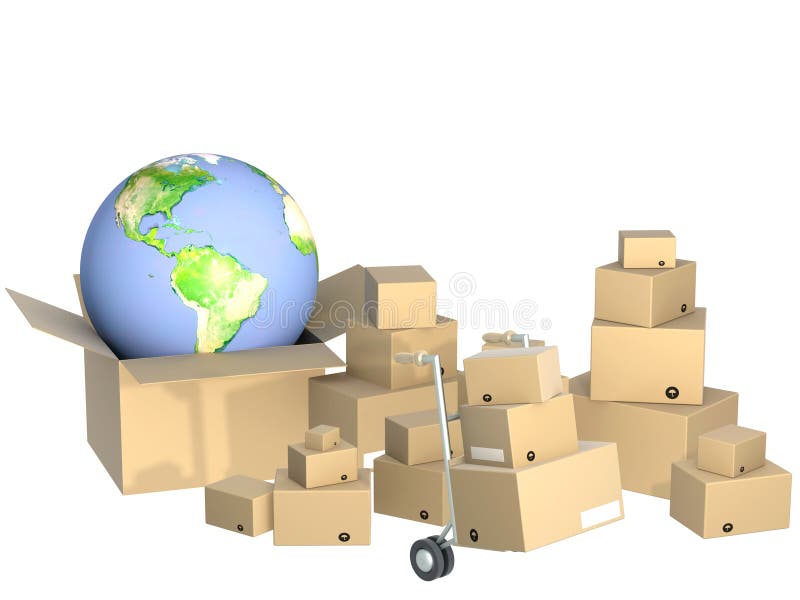 Cardboard boxes and Earth stock illustration. Illustration of planet ...