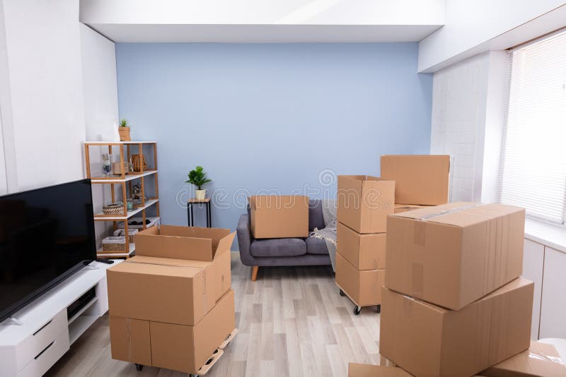 Cardboard Boxes in an Empty Apartment Stock Image - Image of home ...