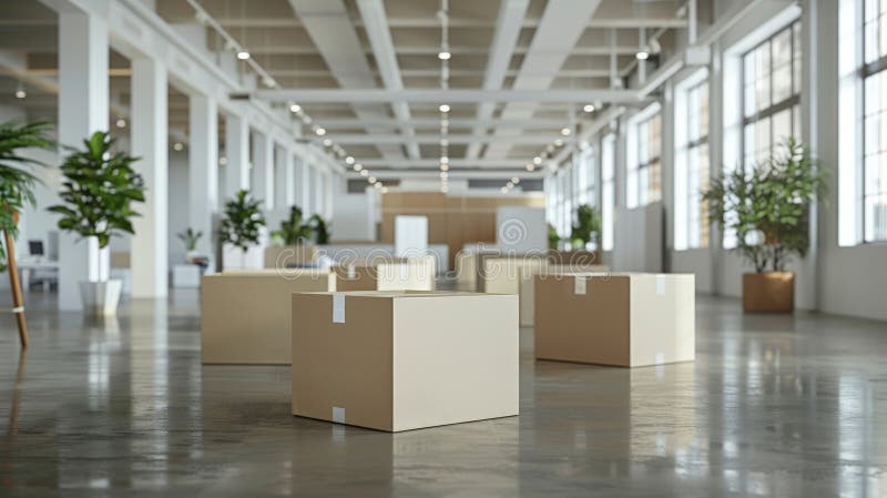 Cardboard Boxes in Empty Office Interior, Moving Concept. . Move To New ...