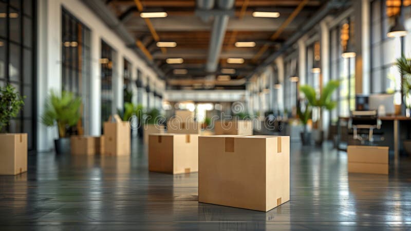 Cardboard Boxes in Empty Office Interior, Moving Concept. . Move To New ...