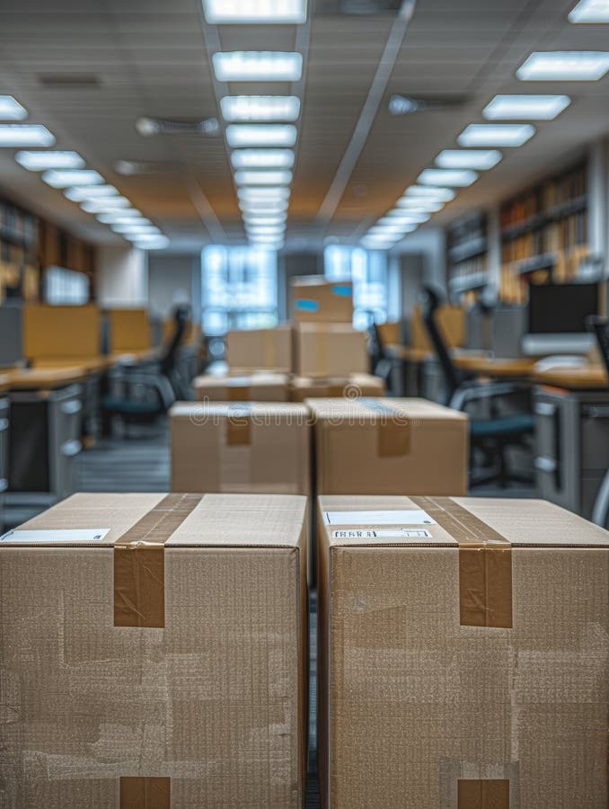 Cardboard Boxes in an Empty Office, Ready for an Office Move. Stock ...