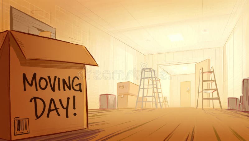 Cardboard Boxes in Empty Room with Ladders Stock Photo - Image of work ...