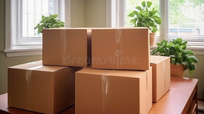 Cardboard Boxes in Empty Room, Movement Concept Stock Illustration ...