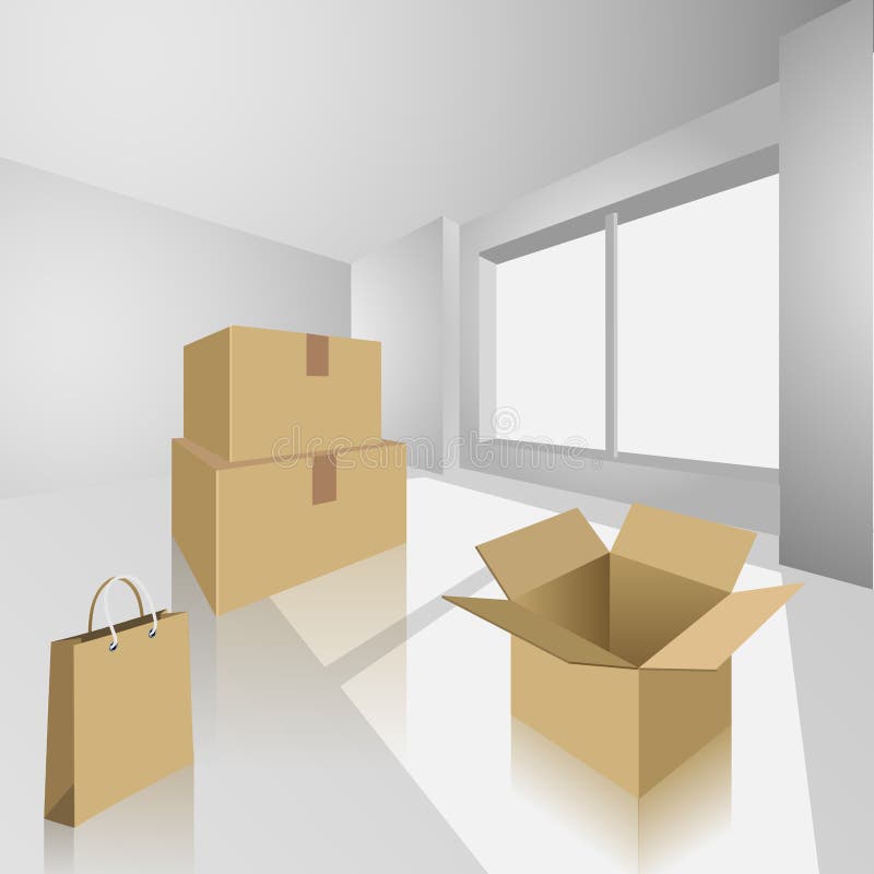 Cardboard Boxes in Empty Room Stock Vector - Illustration of ...