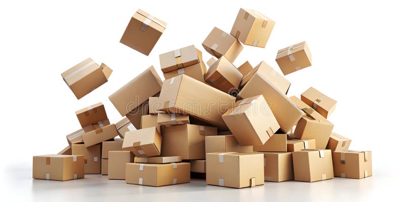 Cardboard Boxes Falling and Stacked Isolated on White Background Stock ...