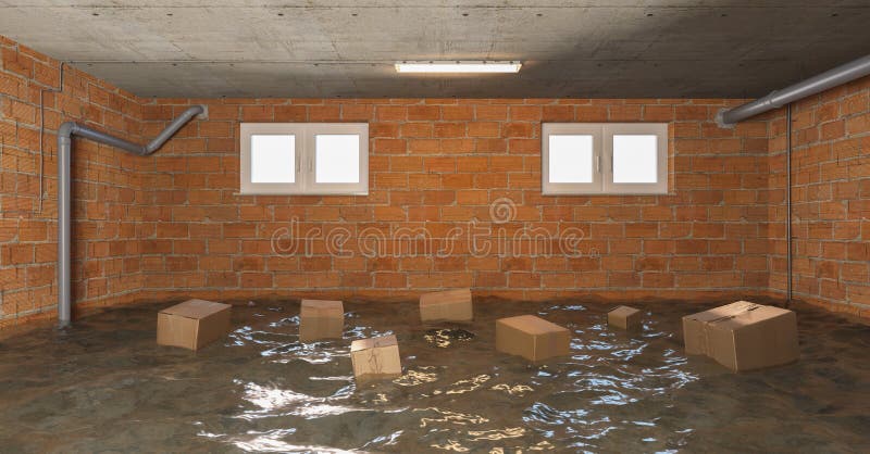 Cardboard Boxes Float in the Water after Water Damage in the Basement ...