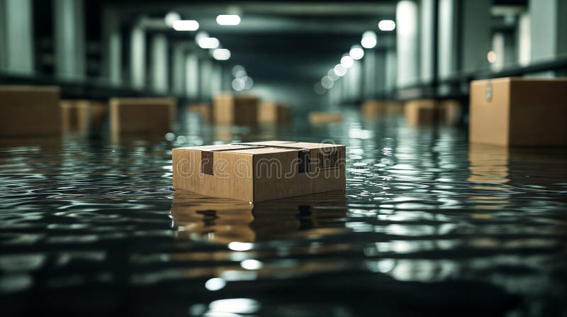 Cardboard Boxes Floating in a Flooded Warehouse, Logistics Problems and ...