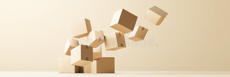 Cardboard Boxes Floating and Levitating in Minimal Studio Stock ...