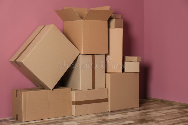 Cardboard boxes on floor stock photo. Image of courier - 114942788