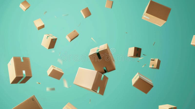 Cardboard Boxes Flying in the Air on Blue Background Stock Illustration ...