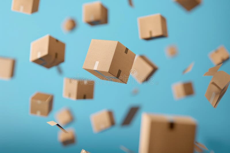Cardboard Boxes Flying through the Air, Suitable for Packaging Concept ...