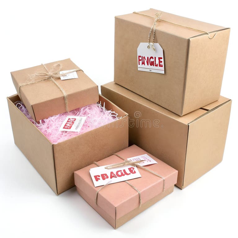 Cardboard Boxes with Fragile Tags Stock Illustration - Illustration of ...