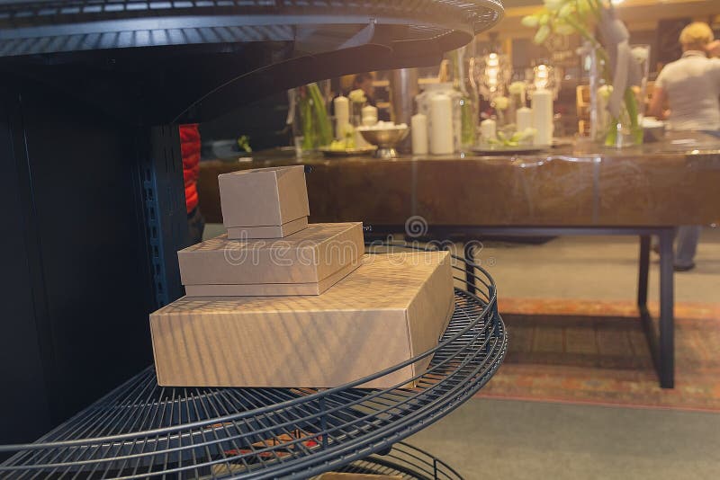 Cardboard Boxes on the Gift Shop Counter Stock Photo - Image of ...