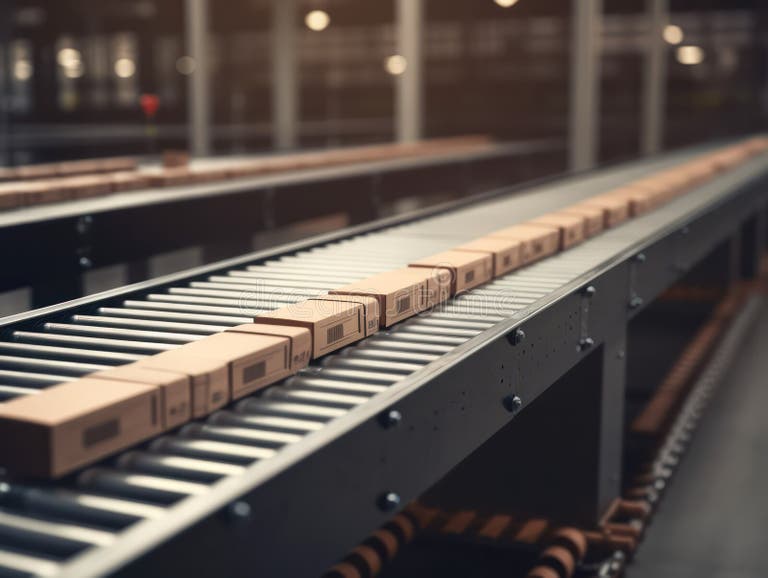 Cardboard Boxes Go Down the Mail Conveyor Stock Illustration ...