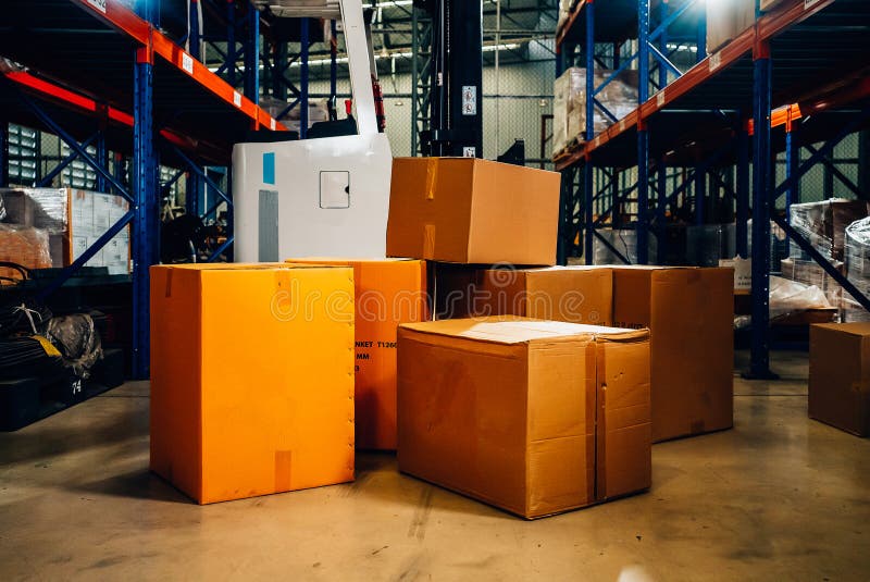 Cardboard Boxes of Goods in Warehouse Factory Stock Photo - Image of ...