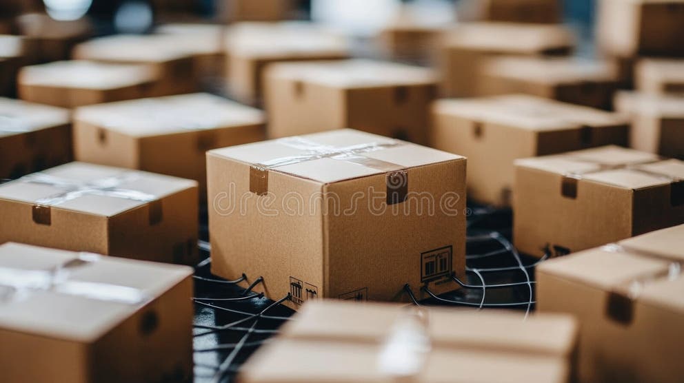 Cardboard Boxes on a Grid Surface Representing E-commerce and ...