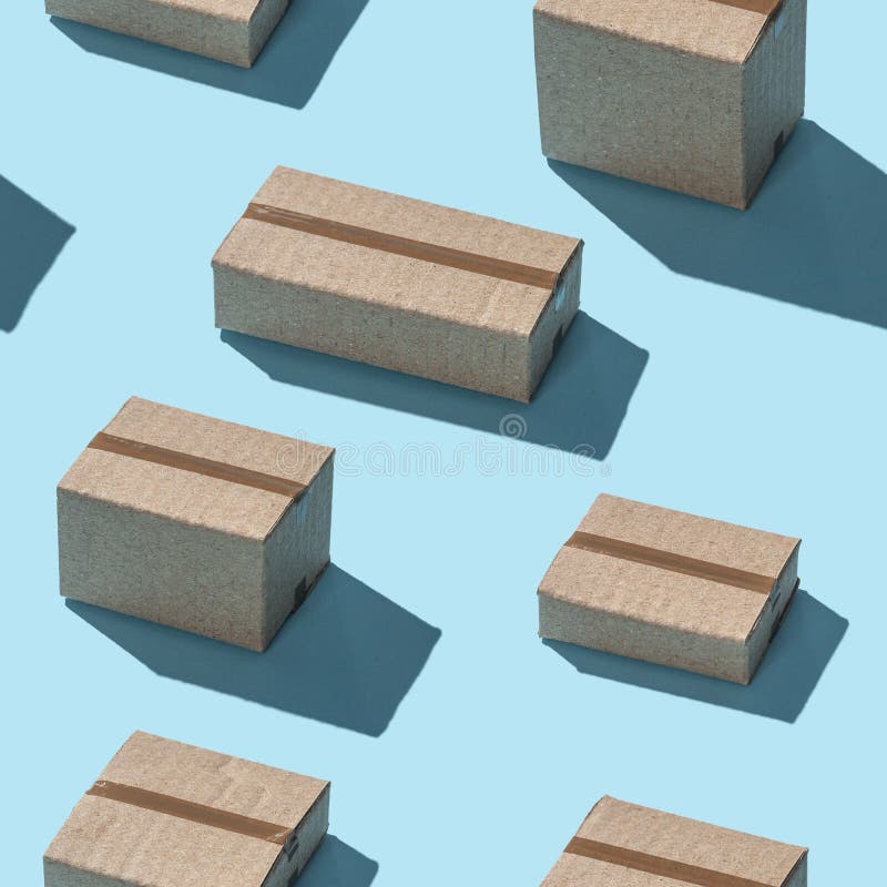 Cardboard Boxes Hard Shadows Geometric Seamless Pattern on Blue ...