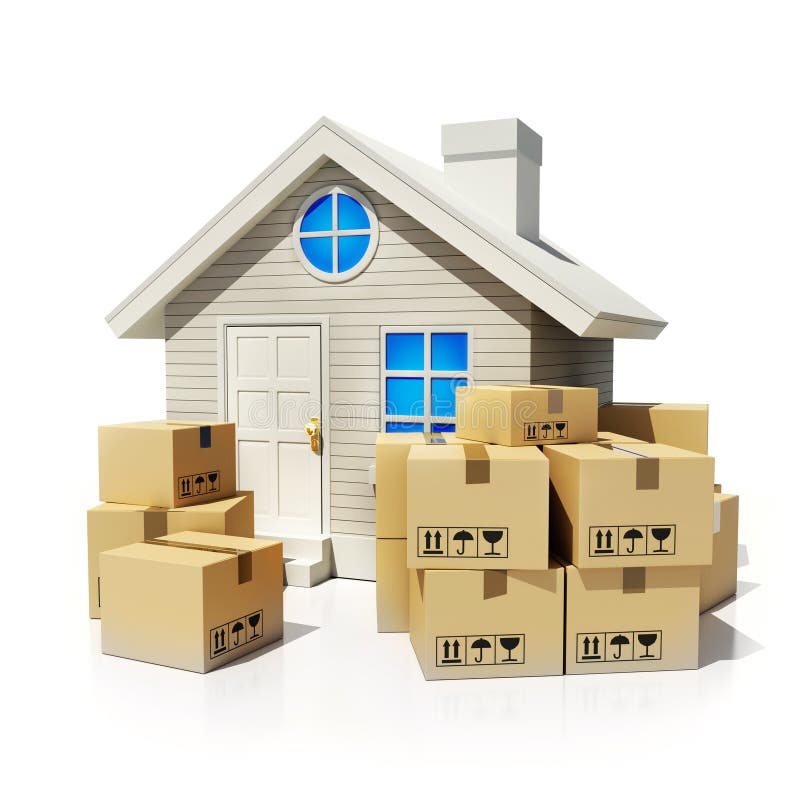 Cardboard boxes and home stock illustration. Illustration of house ...