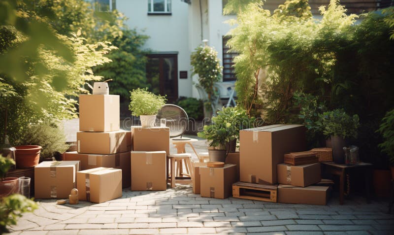 Cardboard Boxes and Household Items Ready for Moving Day. Stock ...