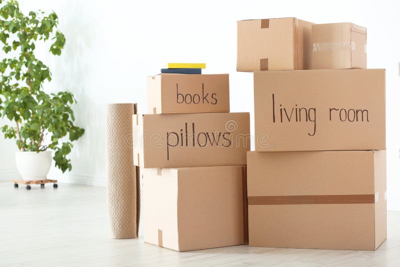 Cardboard Boxes and Household Stuff Indoors Stock Photo - Image of ...