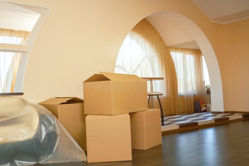 Cardboard boxes indoors. stock image. Image of package - 101926461