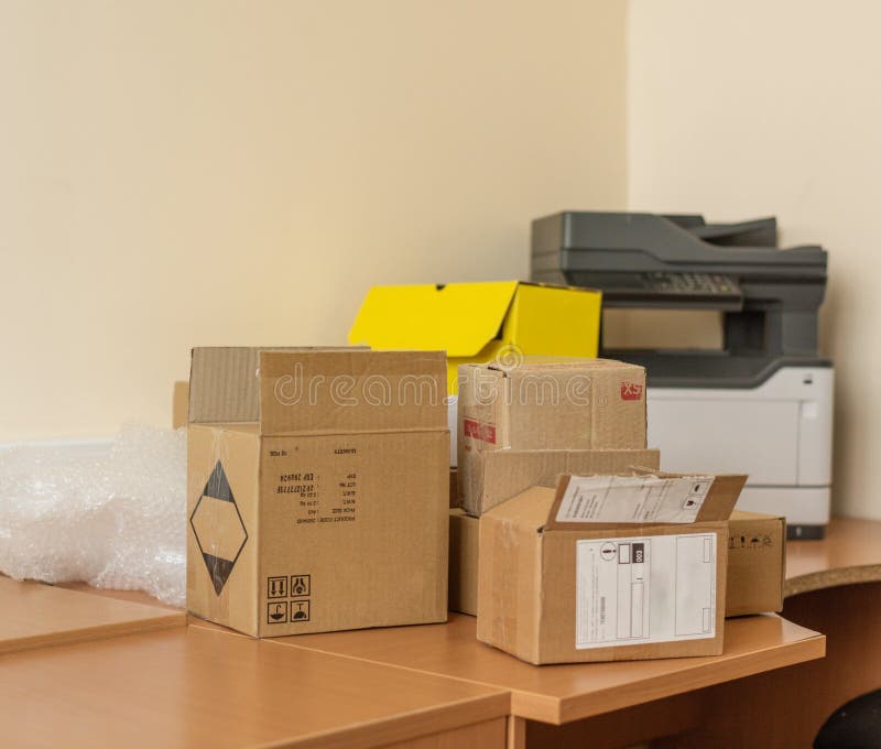 Cardboard Boxes for Mail and Parcel Delivery Stock Image - Image of ...