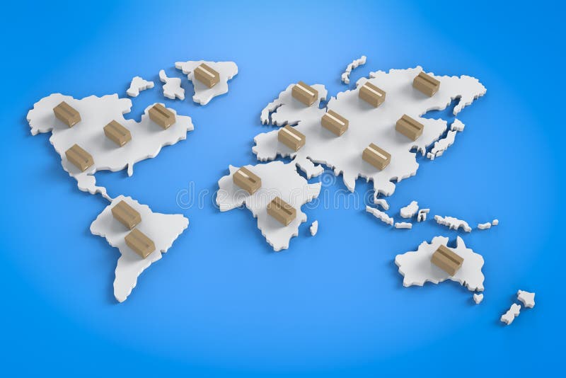 Cardboard boxes on map stock illustration. Illustration of carton ...