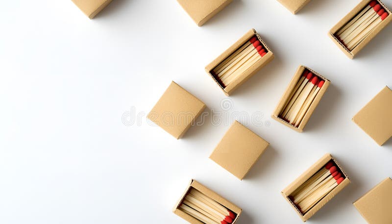 Cardboard Boxes with Matches on White Background, Top View. Space for ...