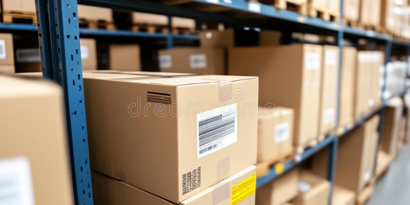 Cardboard Boxes in Middle of the Warehouse Stock Illustration ...