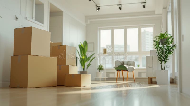 Cardboard Boxes in Modern Apartment. Generative Ai Stock Illustration ...