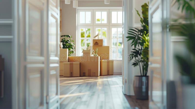 Cardboard Boxes in Modern Apartment. Generative Ai Stock Illustration ...