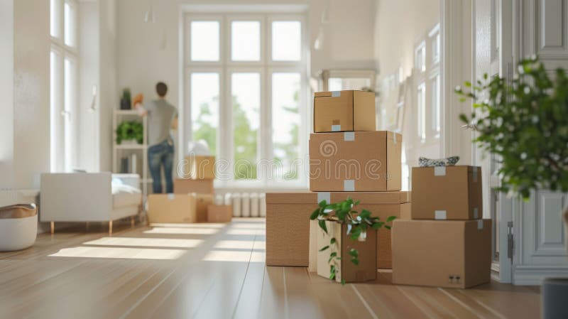 Cardboard Boxes in Modern Apartment. Generative Ai Stock Illustration ...