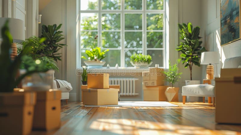 Cardboard Boxes in Modern Apartment. Generative Ai Stock Illustration ...