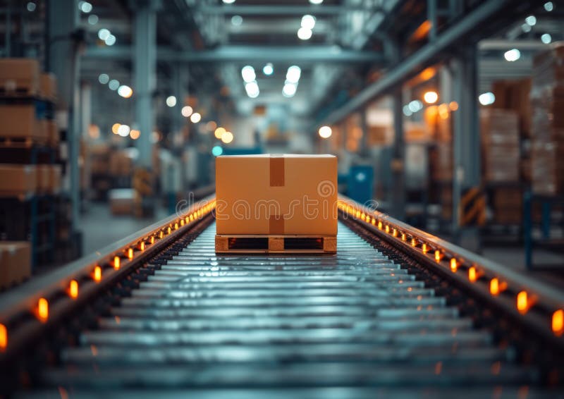 Cardboard Boxes are Moving on Conveyor Line in Warehouse Stock Photo ...