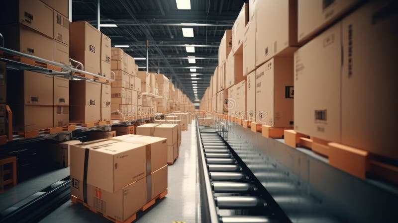 Cardboard Boxes Moving on a Production Line, Destined for a Warehouse, the Efficiency and ...