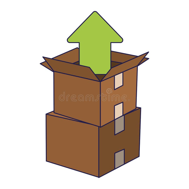 Cardboard Boxes Open with Arrow Up Blue Lines Stock Vector ...