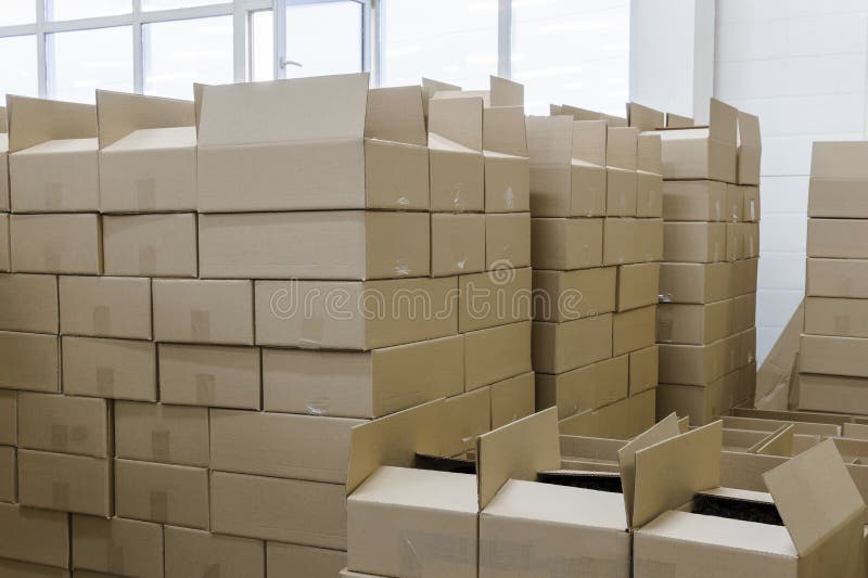 Cardboard Boxes in the Packaging Workshop Stock Image - Image of stacks ...