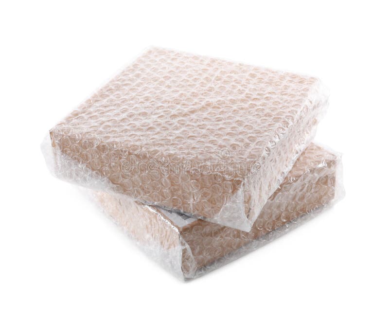 Cardboard Boxes Packed in Bubble Wrap on White Background Stock Photo ...