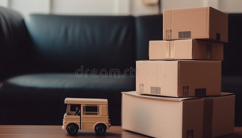 Cardboard Boxes with Packed Items and Car, Moving Concept, AI Generated ...