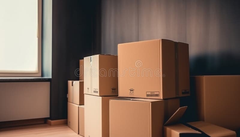 Cardboard Boxes with Packed Items in an Empty Room, Moving Concept, AI ...