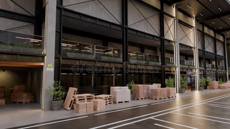 Cardboard Boxes and Pallets Waiting in Loading Bay Stock Video - Video ...