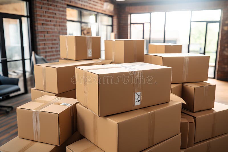 Cardboard Boxes in Parcel Warehouse Stock Illustration - Illustration ...