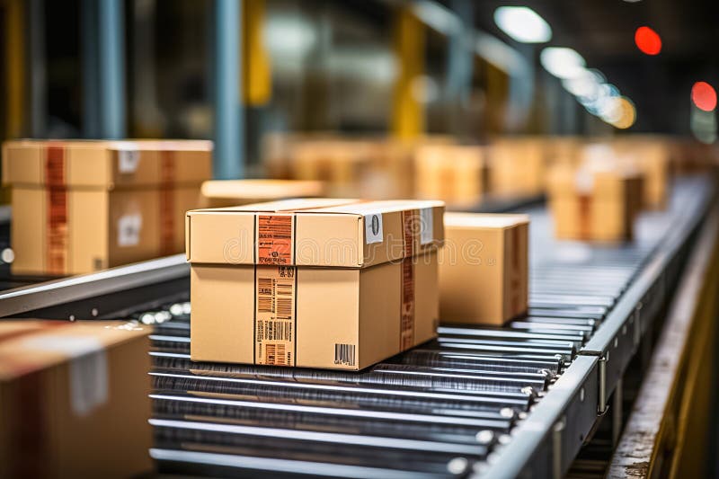 Cardboard Boxes, Parcels on a Conveyor Belt at the Post Office. Stock ...