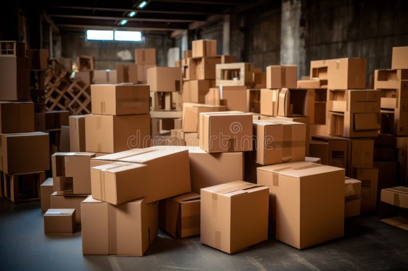 Cardboard Boxes Parcels in a Logistics Warehouse, Transport Goods ...