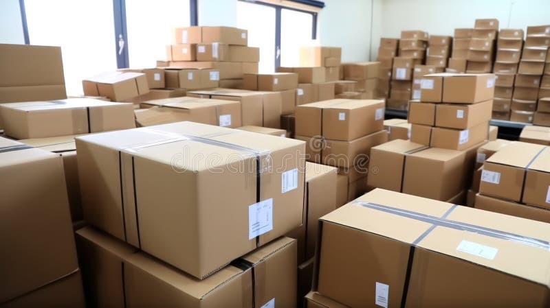 Cardboard Boxes with Parcels from Online Stores at the Post Office ...