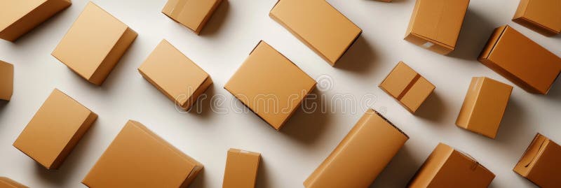 Cardboard Boxes Pattern on White Background a Flat Lay Arrangement of ...