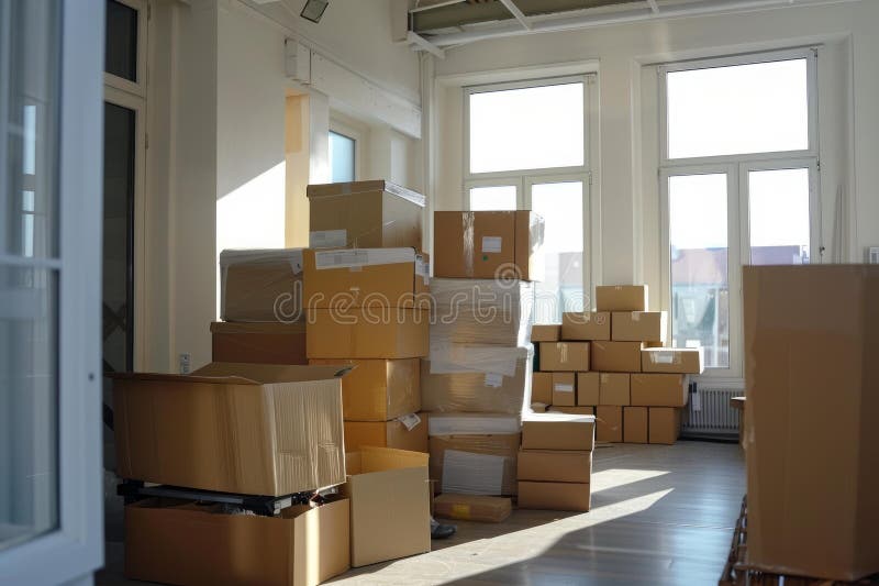 Cardboard Boxes Piling Up Inside Apartment during Move Stock Photo ...