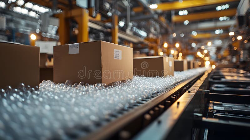 Cardboard Boxes on Production Line in Factory Setting Stock ...